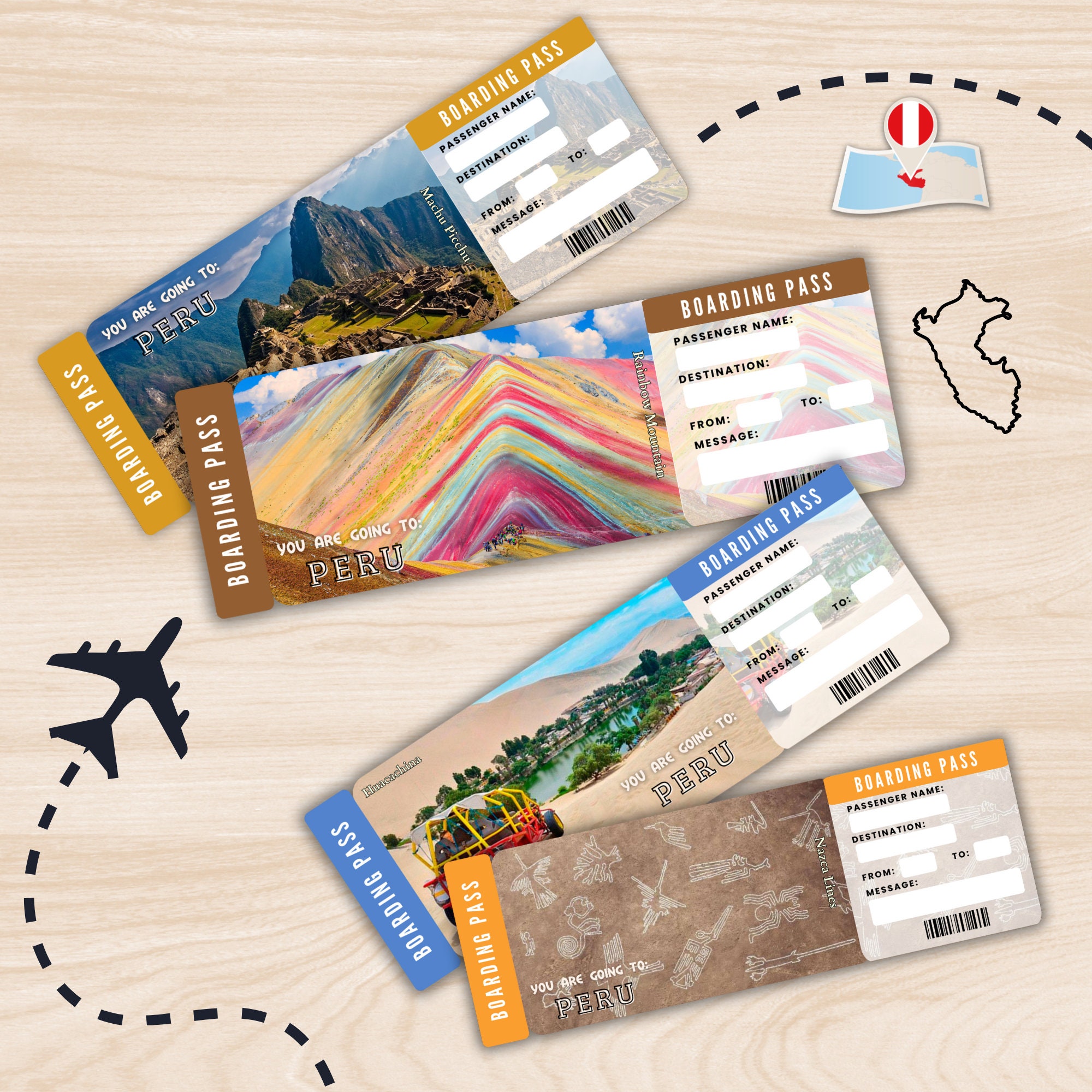 Printable Peru Surprise Boarding Pass Ticket, Canva Template, Peru ...