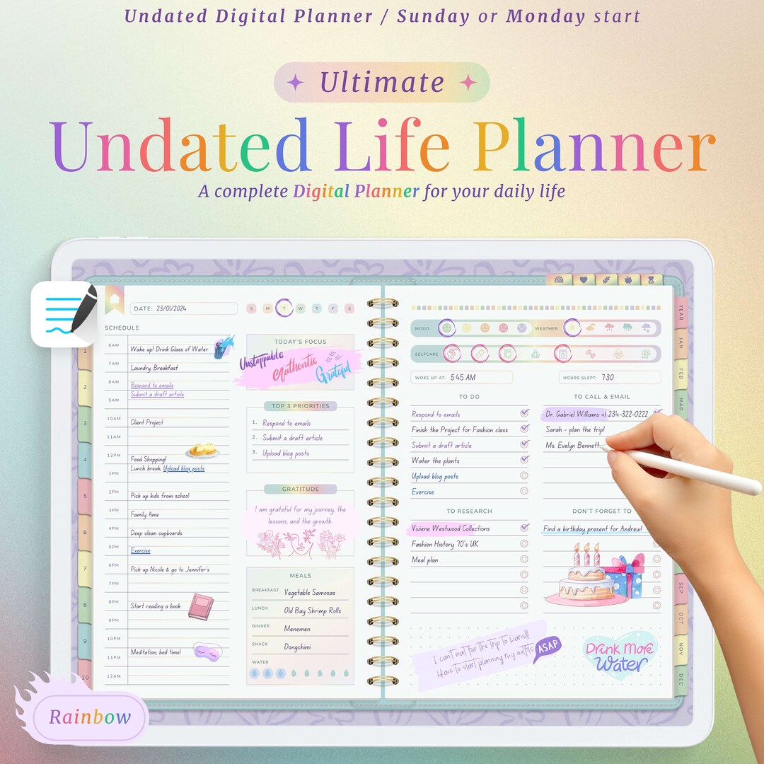 Undated Digital Planner Goodnotes Rainbow | iPad Digital Planner ...