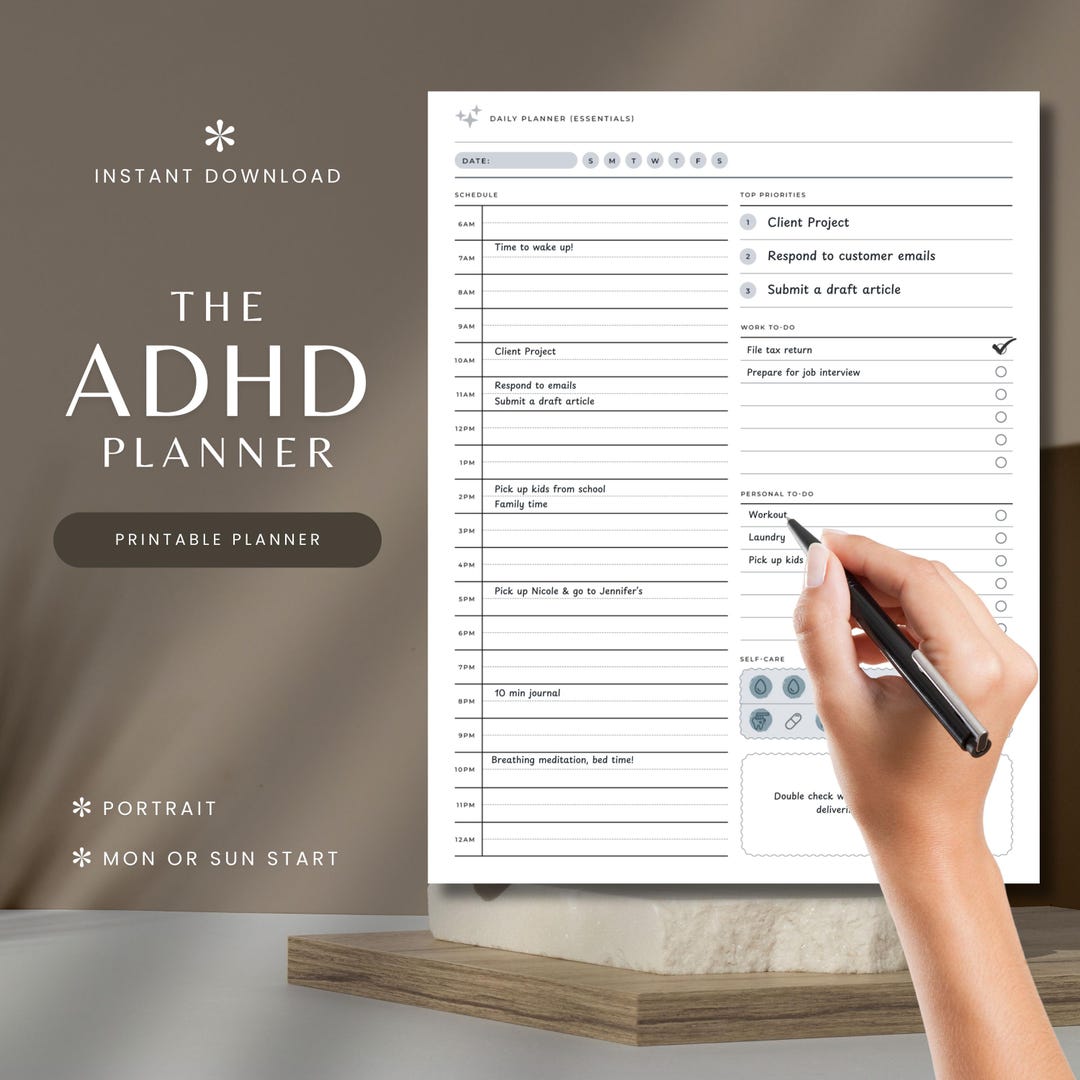 ADHD Planner Printable Set | ADHD Daily Planner, Weekly Planner ...