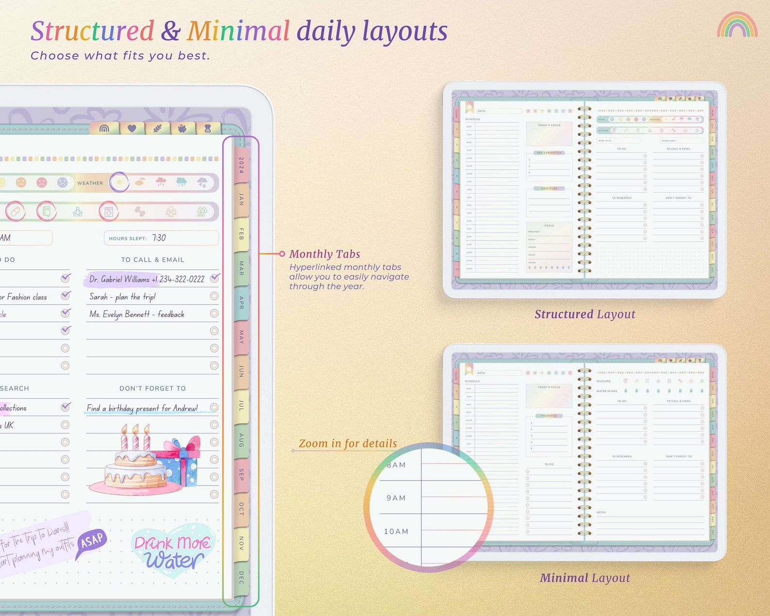 Undated Digital Planner Goodnotes Rainbow | iPad Digital Planner ...