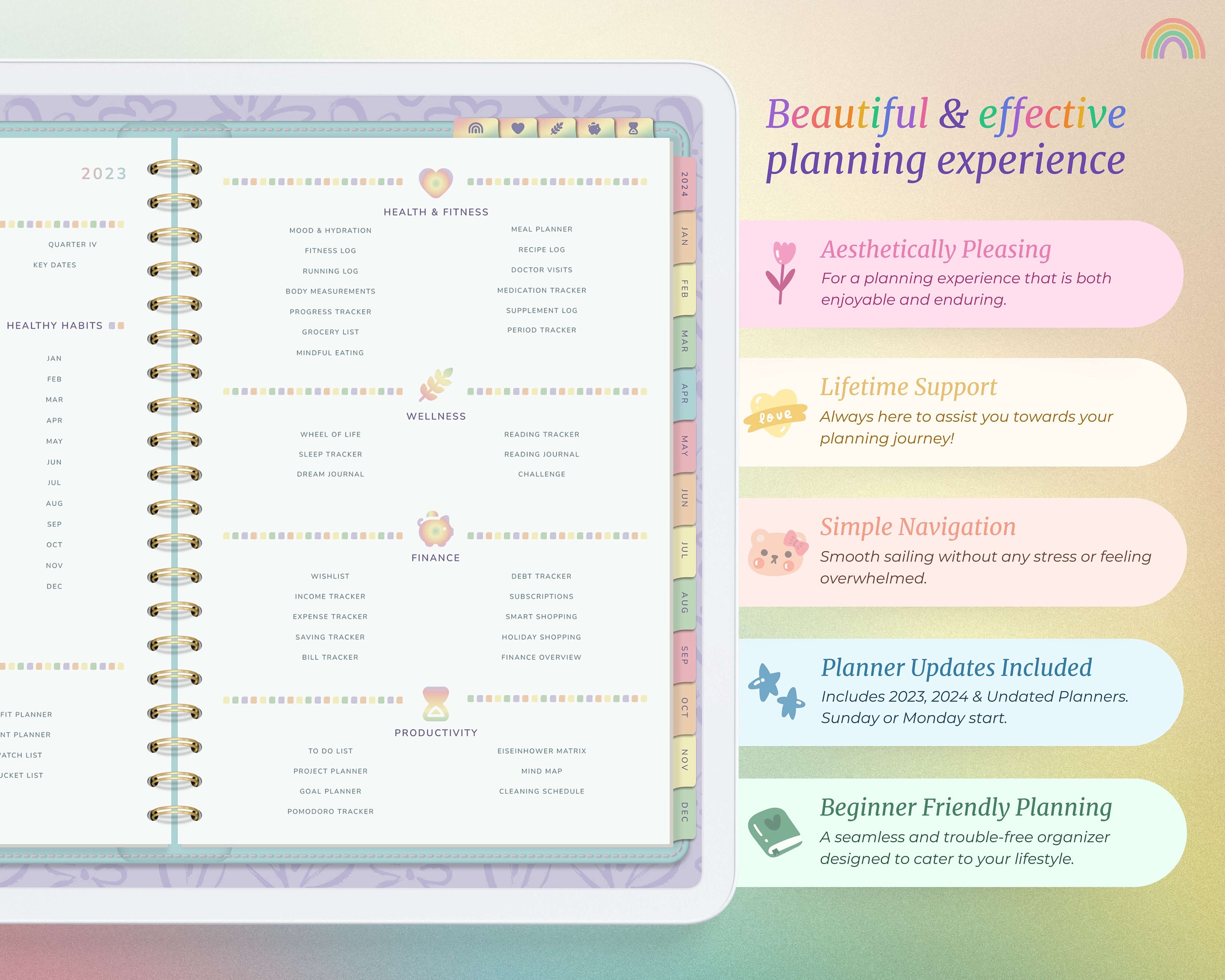 Undated Digital Planner Goodnotes Rainbow | iPad Digital Planner ...