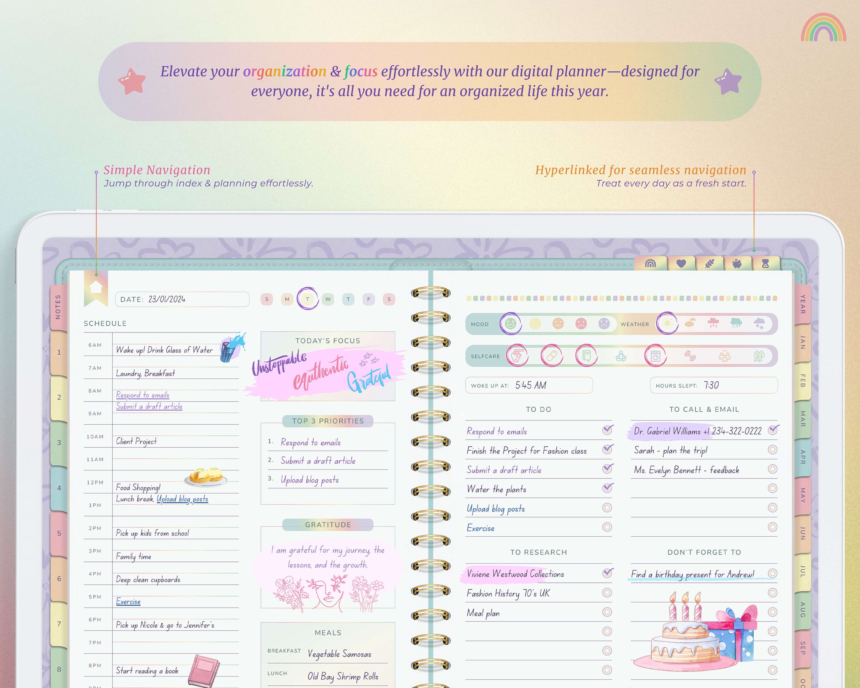 Undated Digital Planner Goodnotes Rainbow | iPad Digital Planner ...