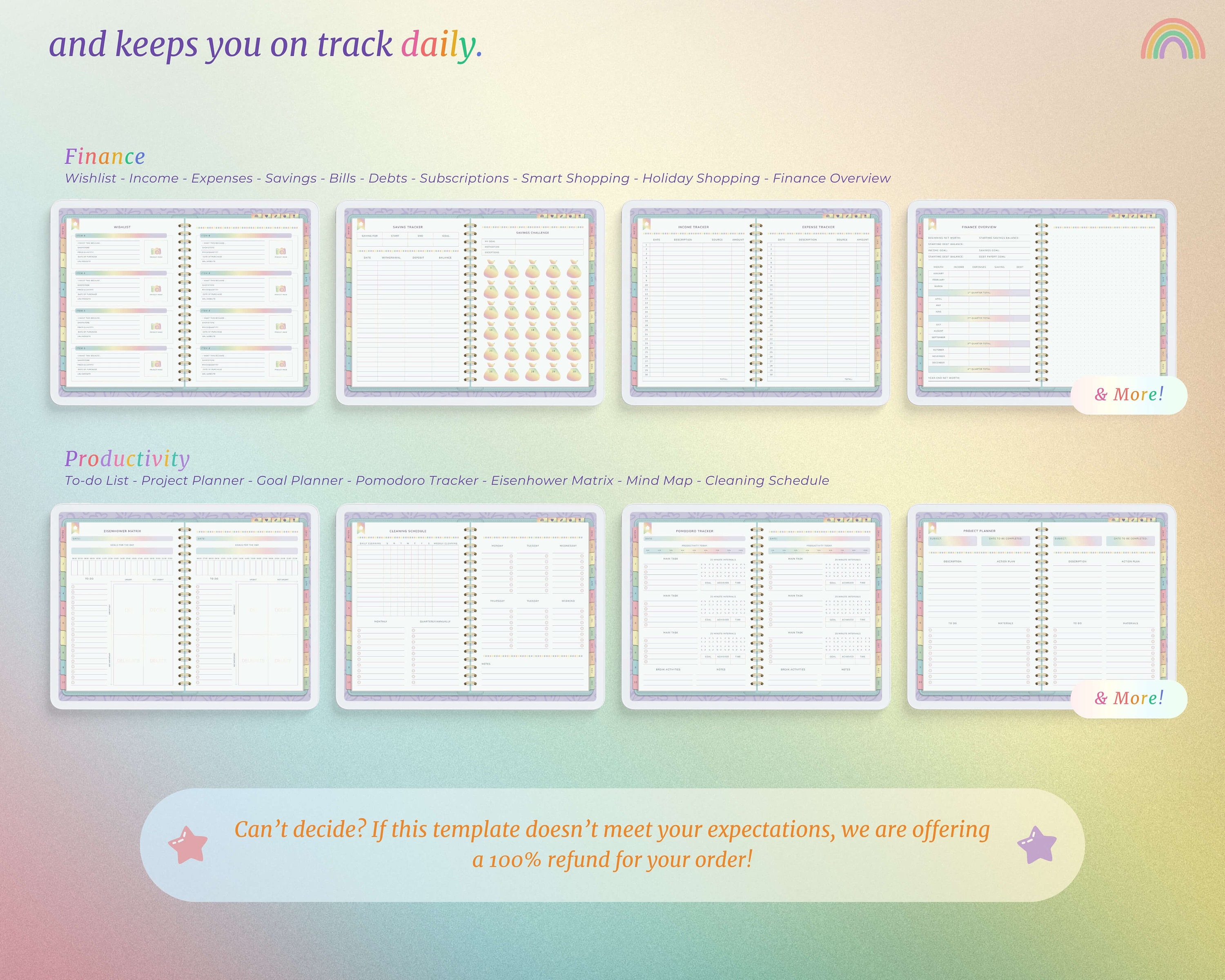 Undated Digital Planner Goodnotes Rainbow | iPad Digital Planner ...