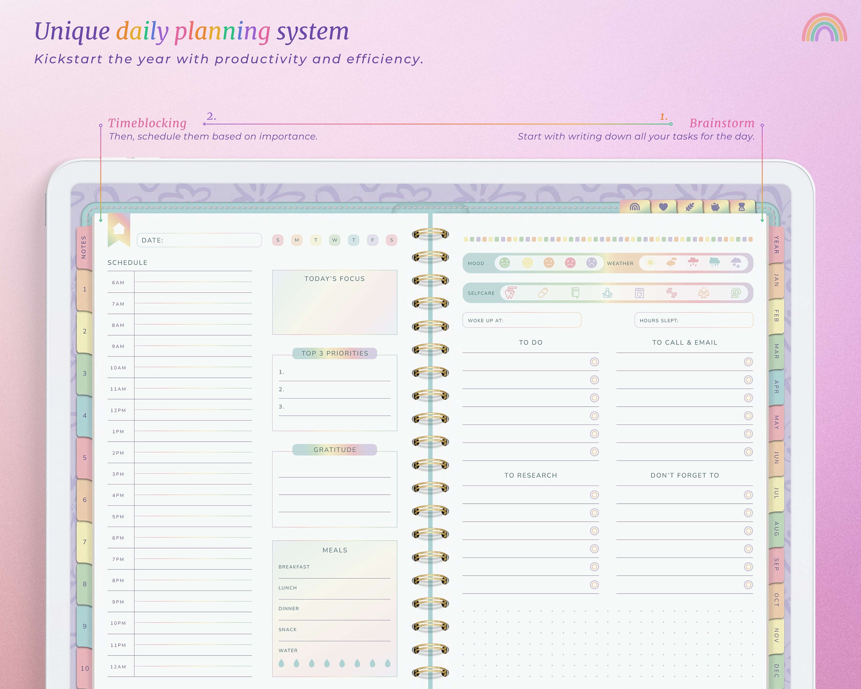 Undated Digital Planner Goodnotes Rainbow | iPad Digital Planner ...