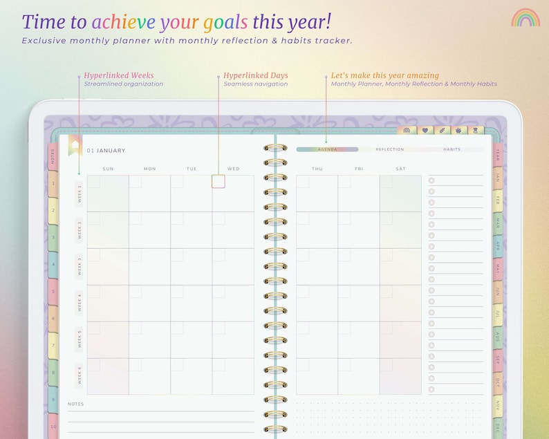 Undated Digital Planner Goodnotes Rainbow | iPad Digital Planner ...