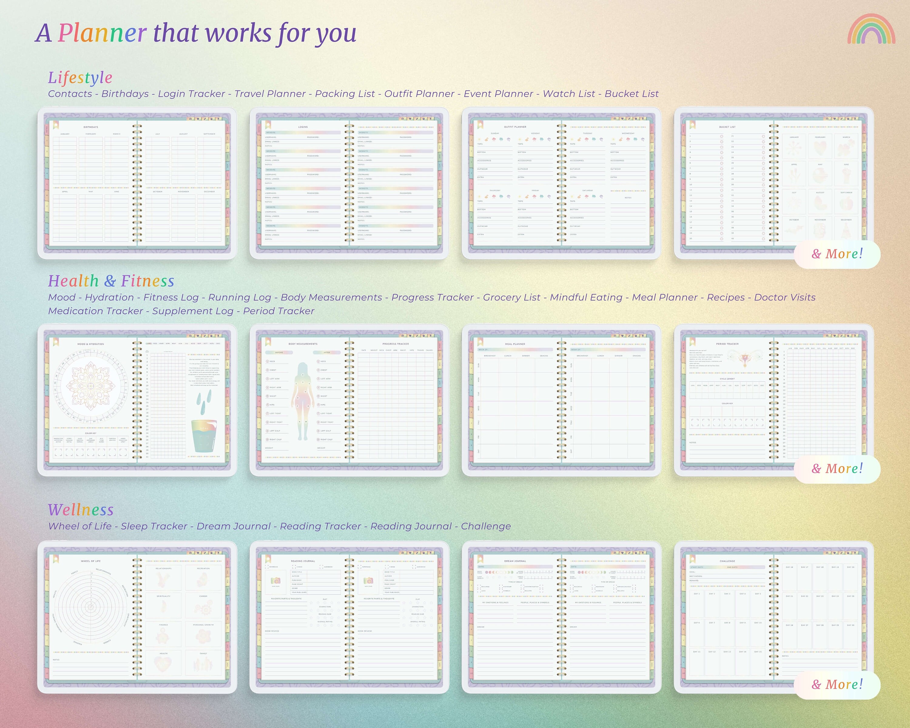 Undated Digital Planner Goodnotes Rainbow | iPad Digital Planner ...