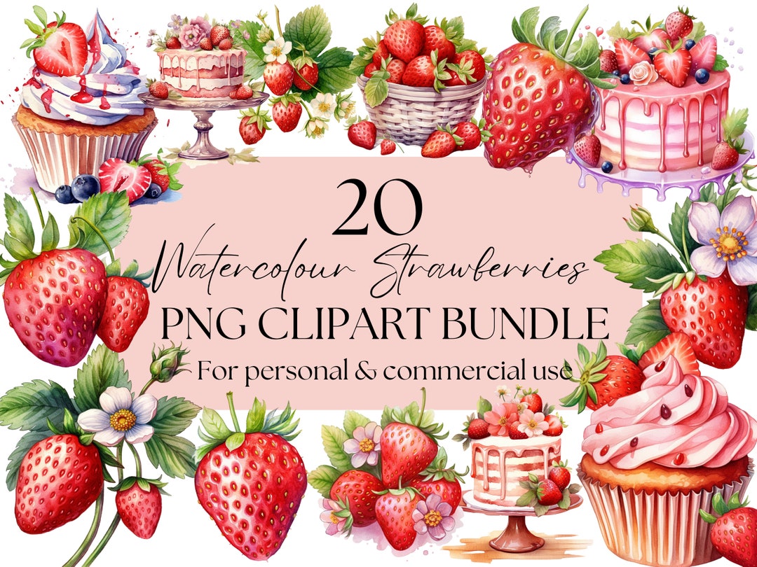 20 Watercolour Strawberry PNG Clipart Bundle, Transparent Background ...