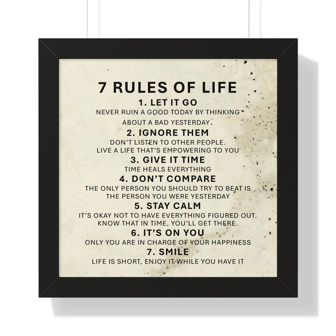 Framed Vertical Poster - 7 Rules of Life - Etsy