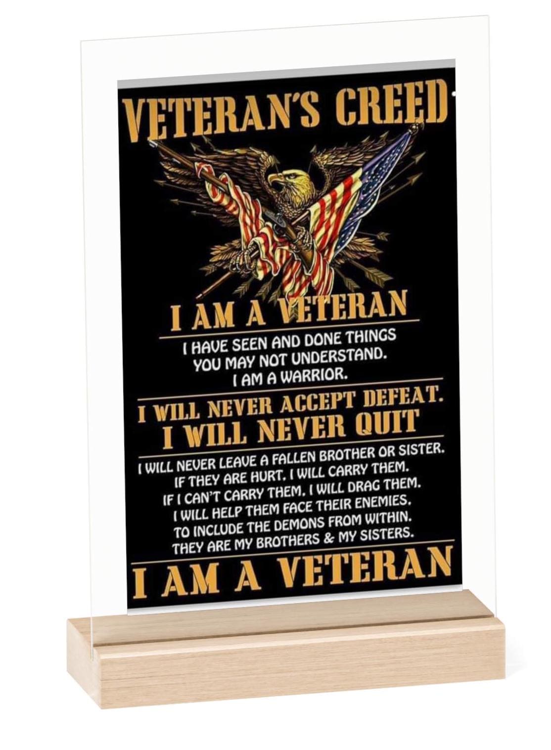 US Veteran Creed - Acrylic Sign With Wooden Stand - Etsy