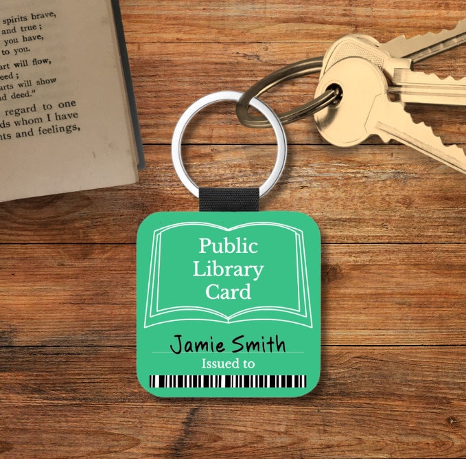 Personalized Library Card Keychain, Customized Book Themed Keychain ...
