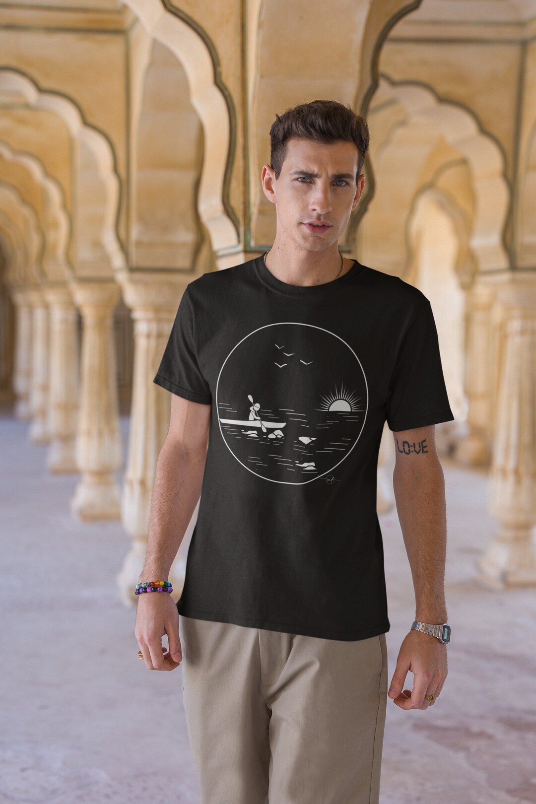 Stickman Sunset Sea Adventure Tee | Stick Figure Sailing T-shirt ...