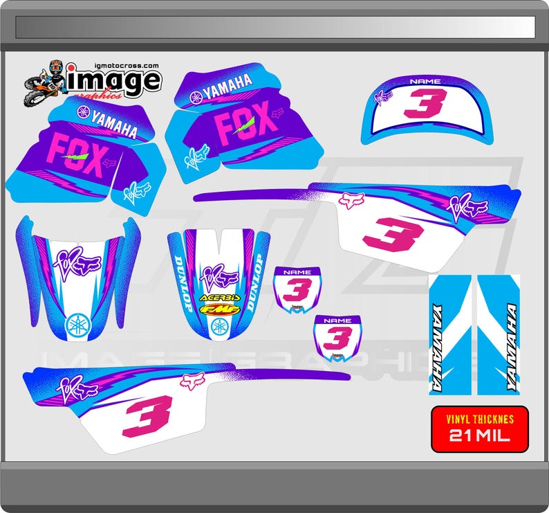 YAMAHA PW50 Graphics Full Kit 1985 - 2023 Pink Blue, Mini# Plates ...