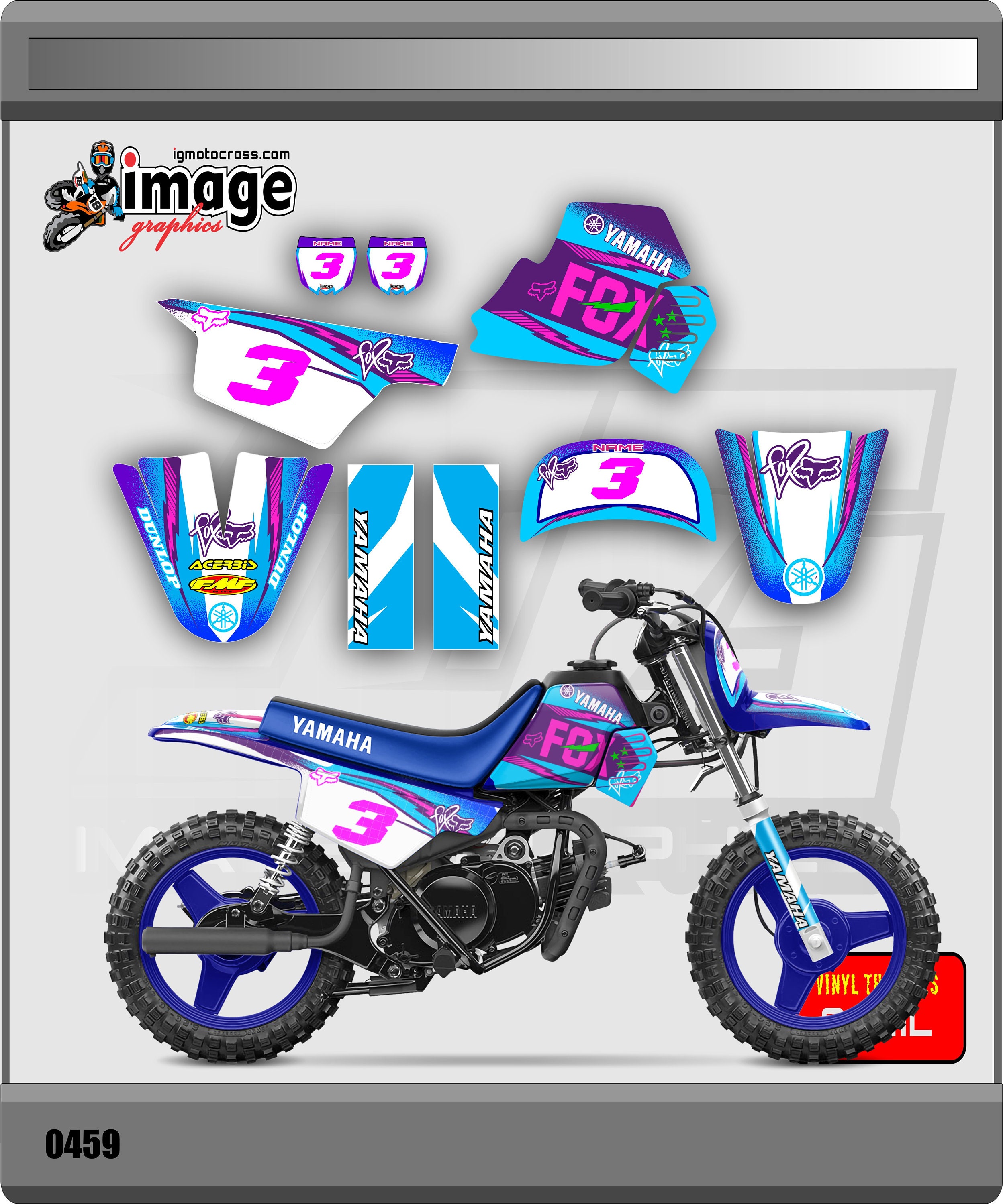 YAMAHA PW50 Graphics Full Kit 1985 2023 Pink Blue, Mini Plates Included ...