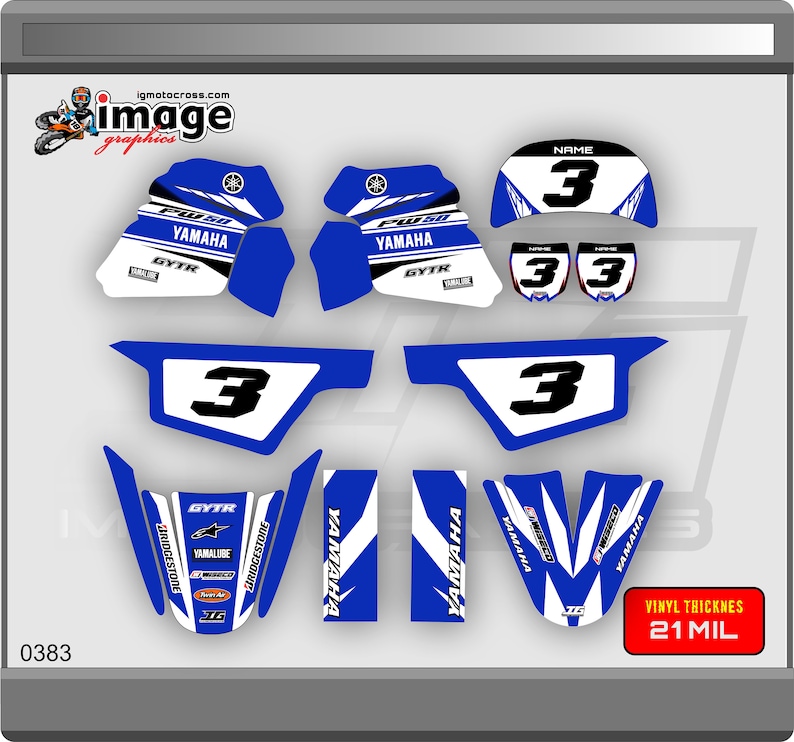 YAMAHA PW50 Graphics Full Kit 1985 - 2021 Blue Black Mini# Plates ...