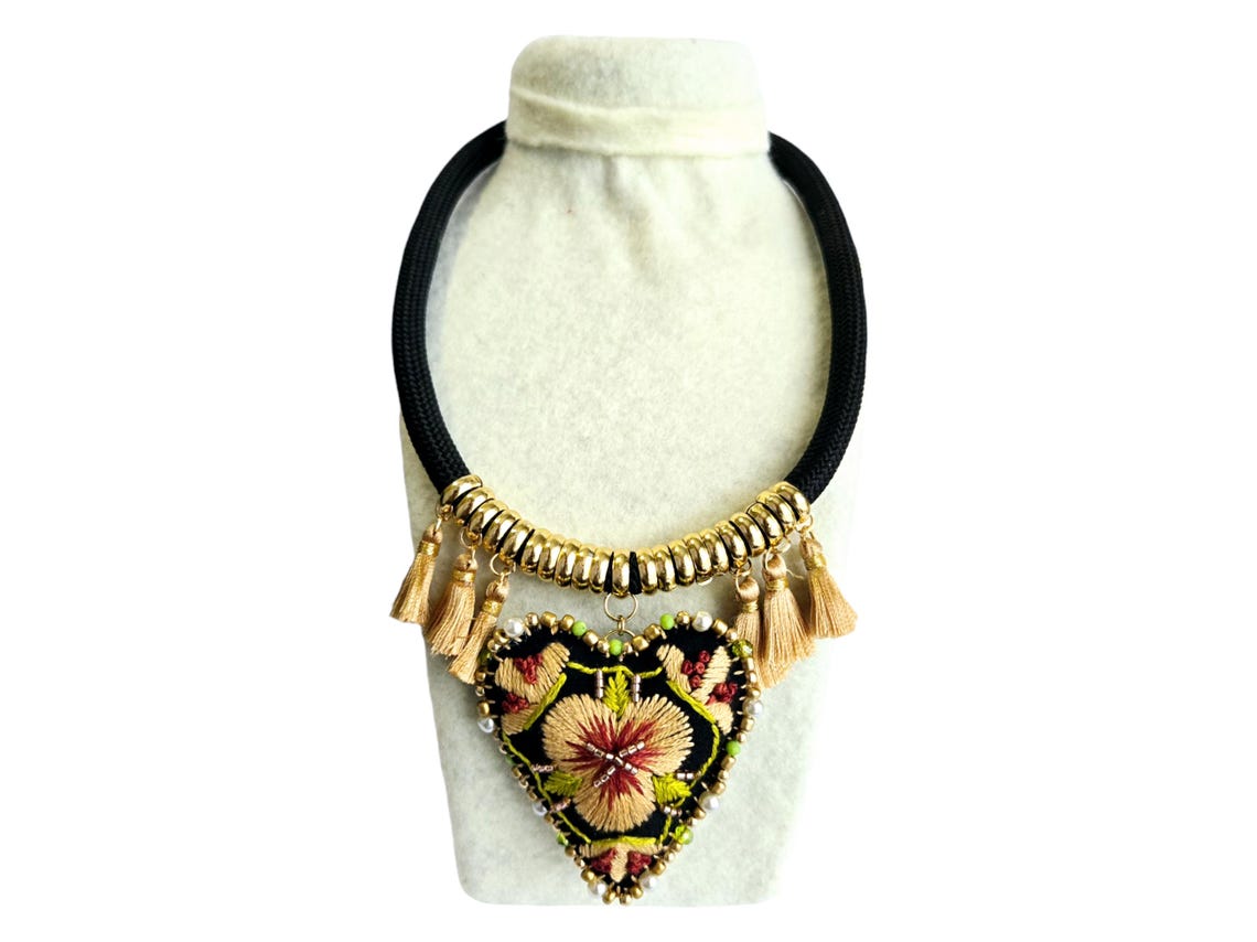 Mexican Embroidered Necklace, Traditional Accessories, Mexican Style ...