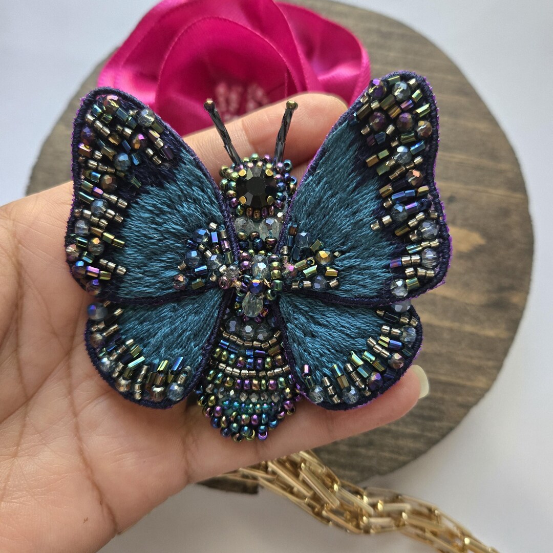 Hand Embroidered Butterfly Brooch - Etsy