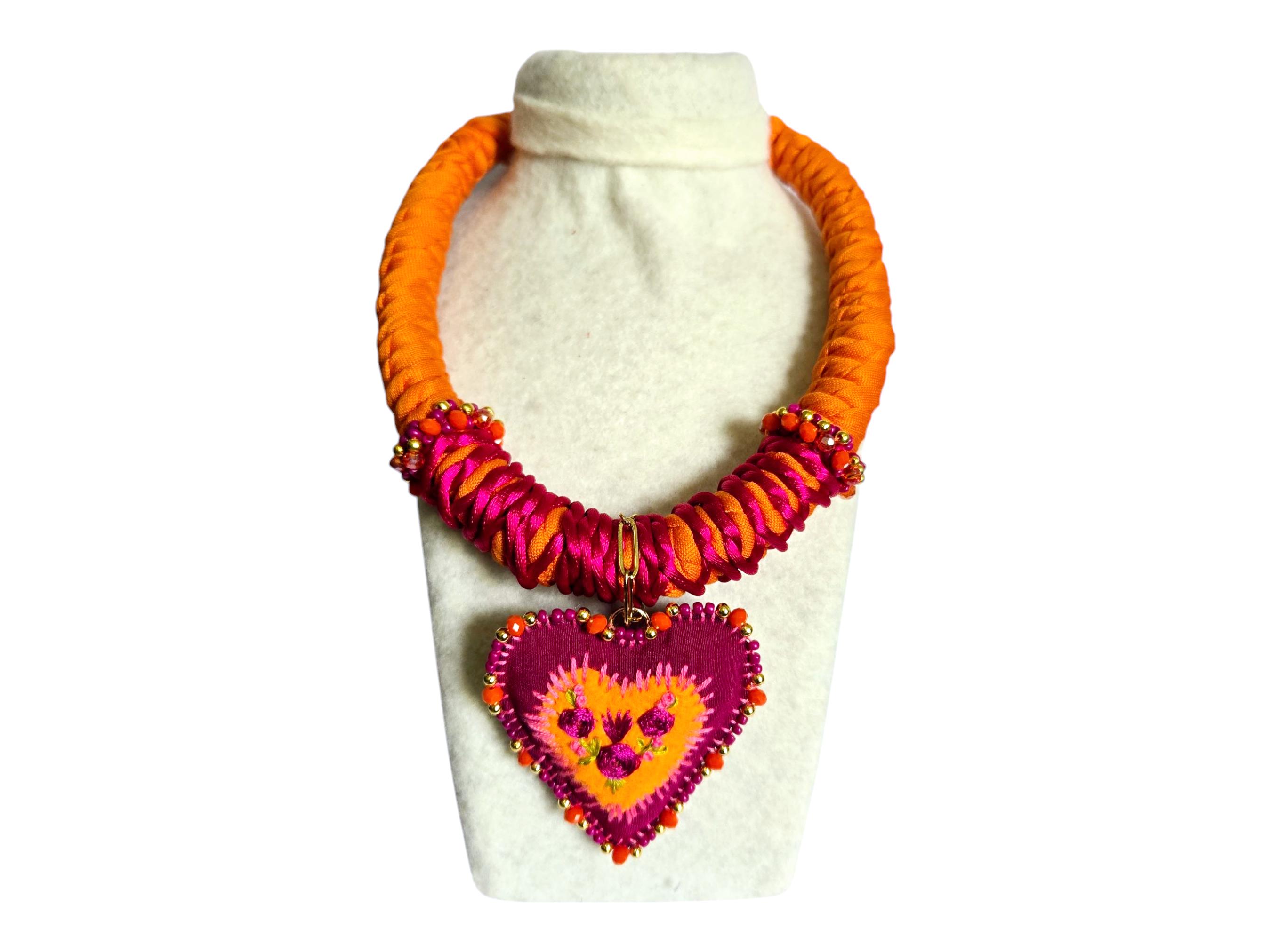 Handmade Mexican Necklace, Heart Embroidered Necklace, Fashion Necklace ...