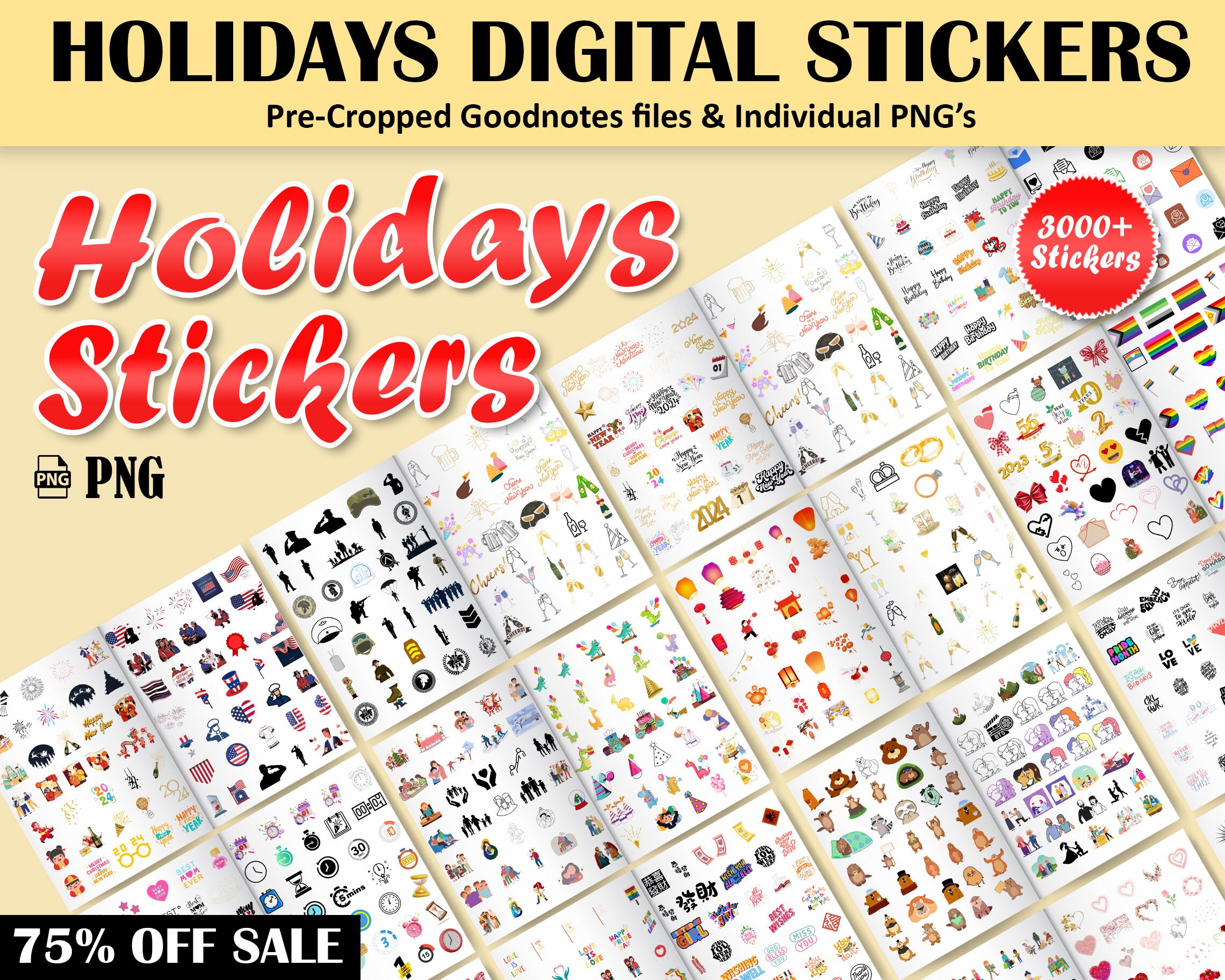Holiday Digital Stickers, Yearly Holiday Stickers, All Year Holidays ...