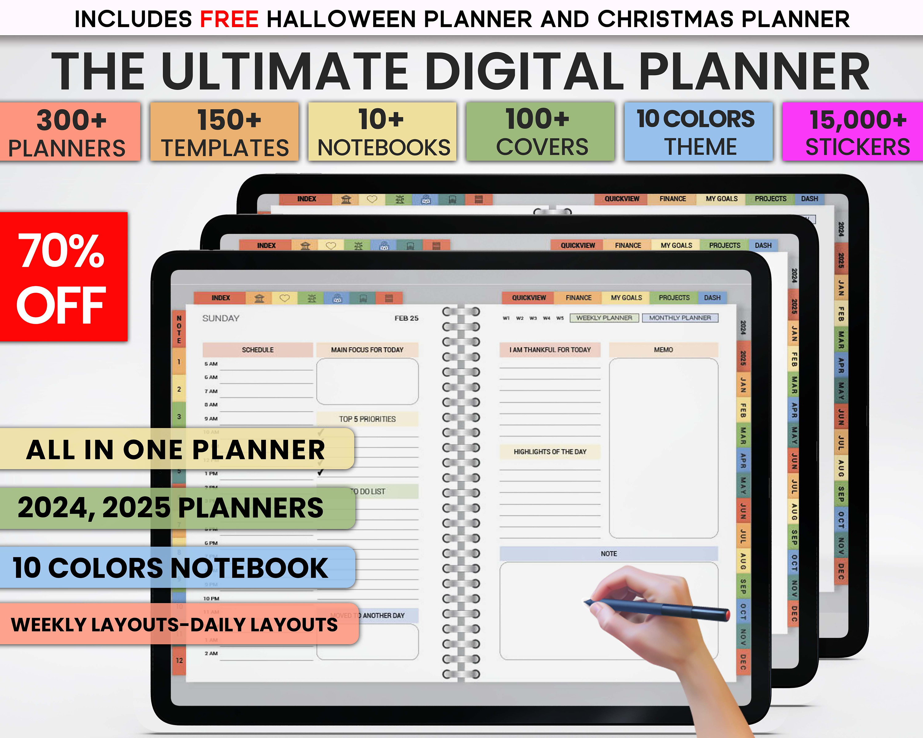 Digital Planner 2024 2025 Undated Digital Planners , Goodnotes Planner ...