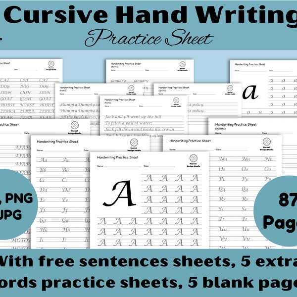 Cursive Practice Sheets - Etsy
