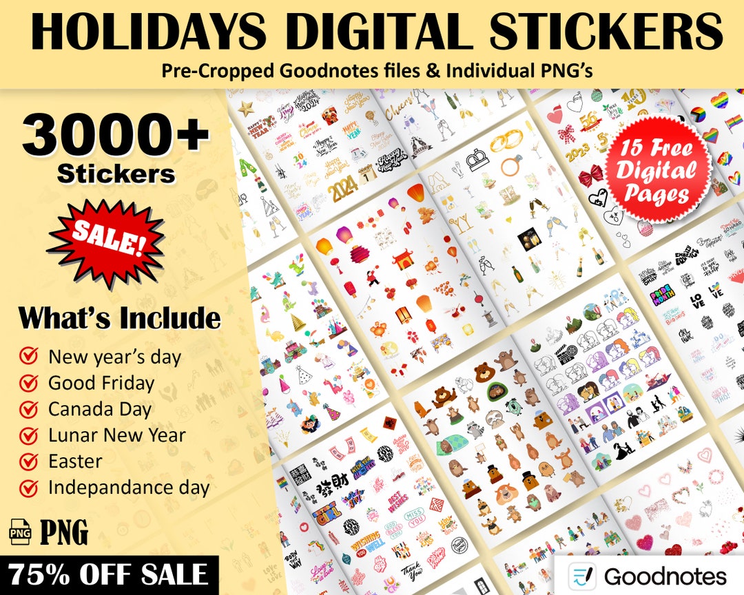 Holiday Digital Stickers, Yearly Holiday Stickers, All Year Holidays ...