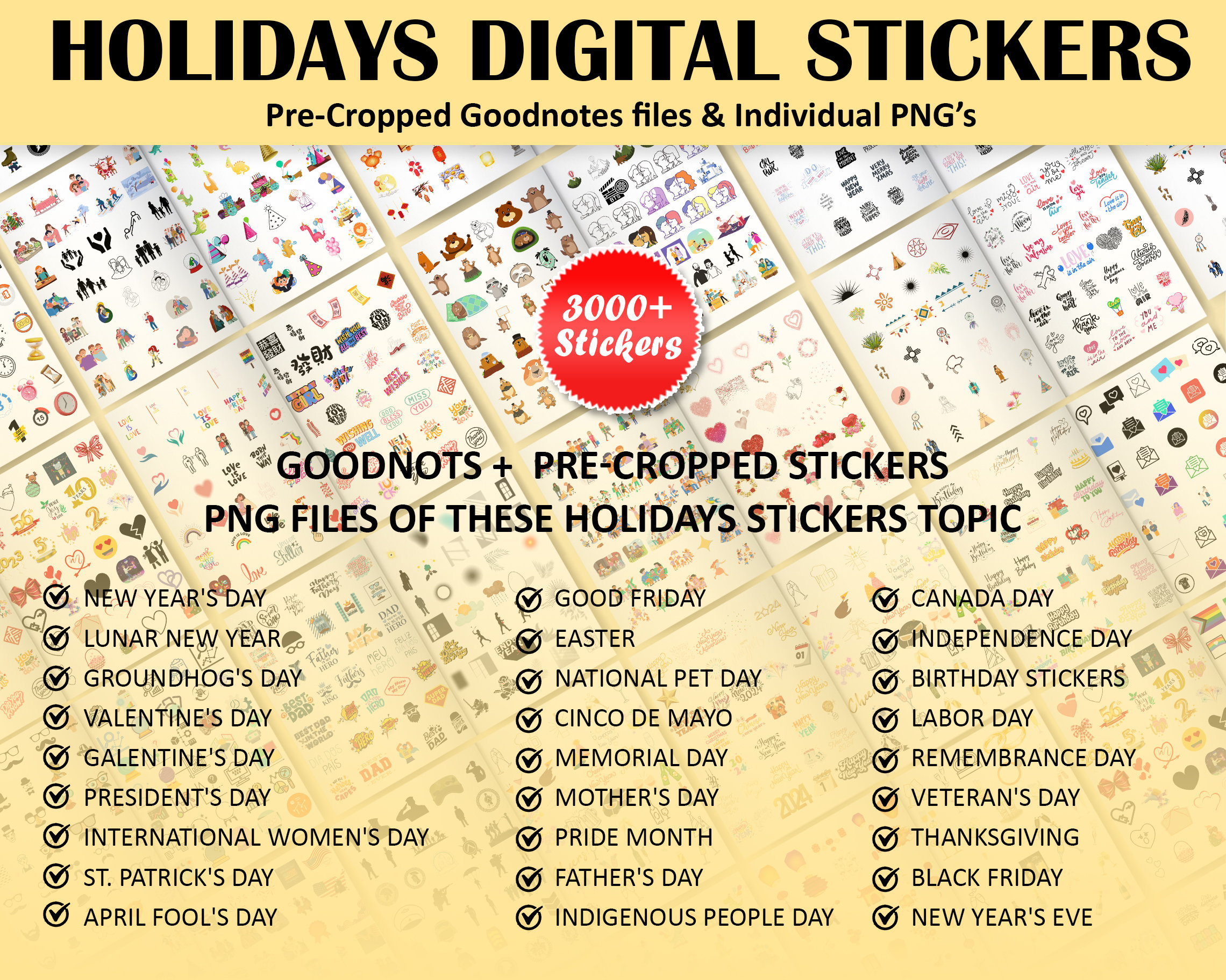 Holiday Digital Stickers, Yearly Holiday Stickers, All Year Holidays ...