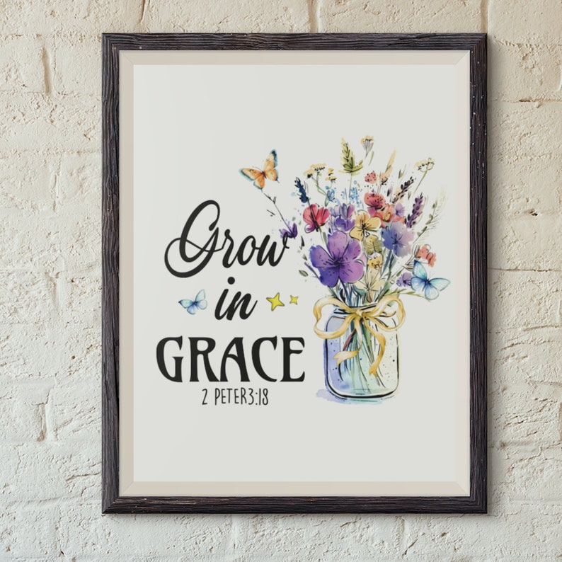 Grow in Grace Bible Verse Wall Art- Colourful Christian Poster ...