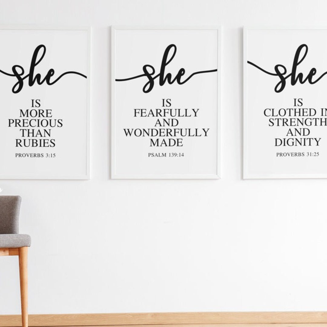 3 Nursery Bible Verses - Christian Bible Scriptures - She is - Proverbs ...