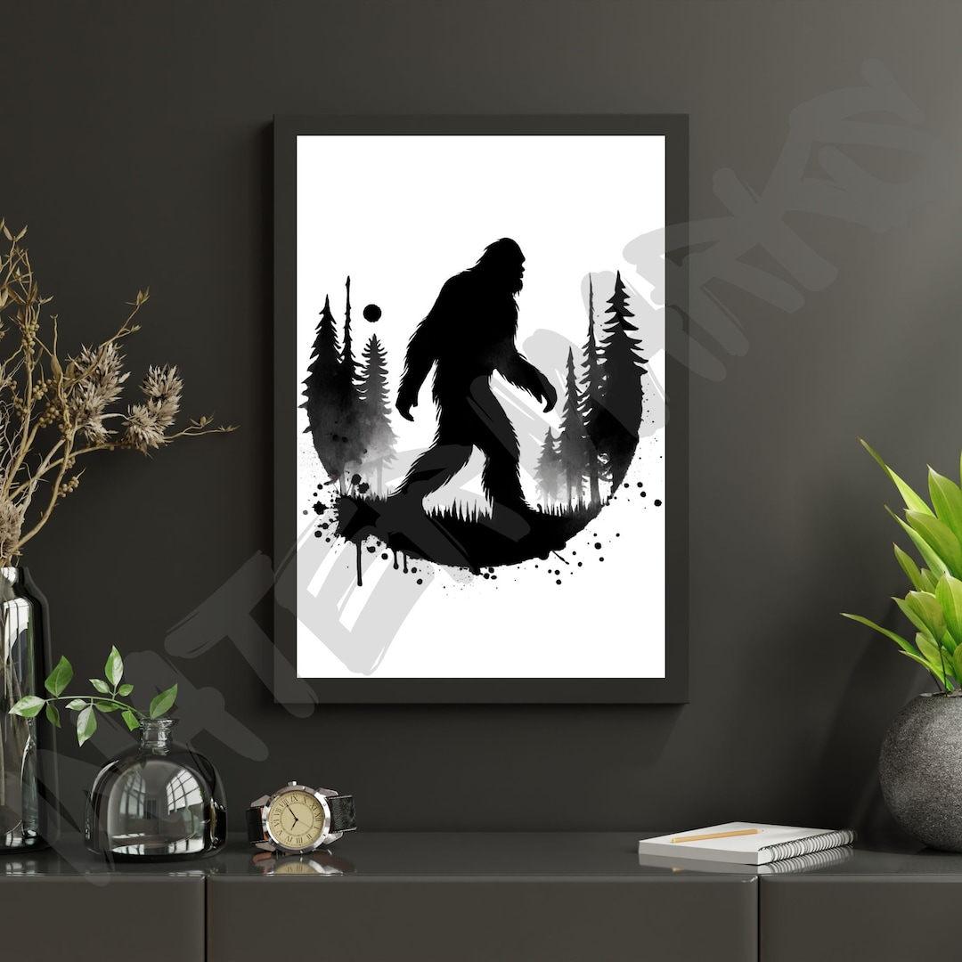 Mystical Bigfoot Silhouette Art, Enigmatic Forest Creature Print ...