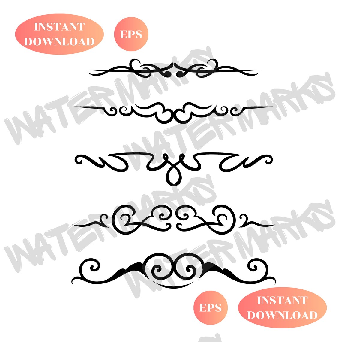 Set of 5 Ornamental Border Silhouette Designs - EPS Vector File ...