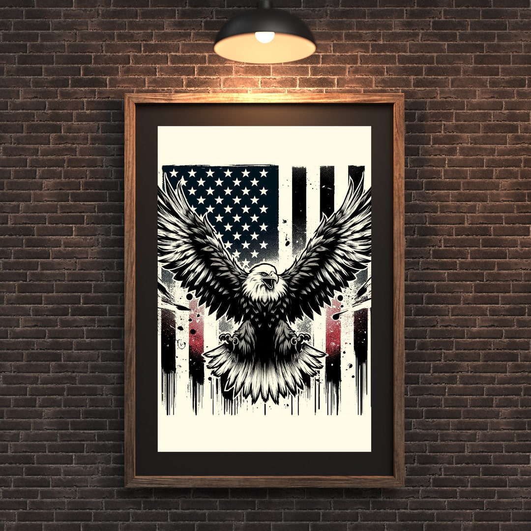 American Eagle Wall Art, Patriotic US Flag Decor, Veteran's Tribute ...