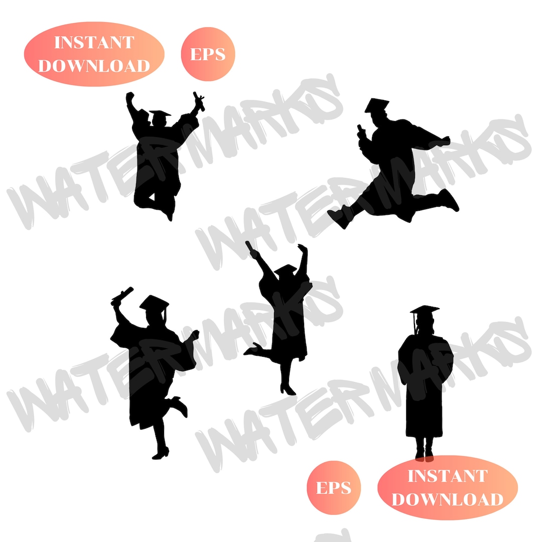Set of 5 Graduation Silhouette Designs - EPS Vector File - Celebratory ...
