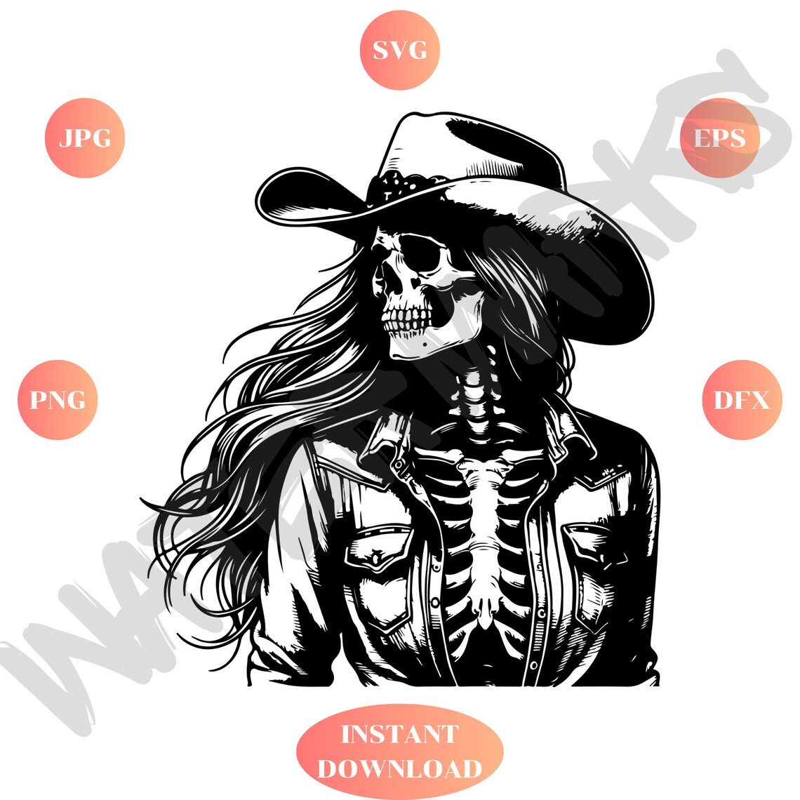 Cowgirl Skeleton Skull Skeleton Design Country Girl Instant Download Png, Jpg, Svg, Eps, Dxf ...