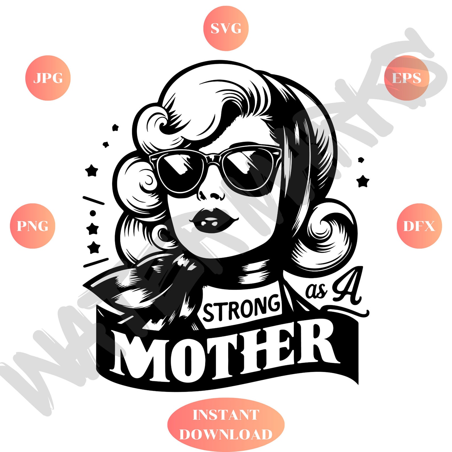 Vintage-inspired Strong as a Mother Retro Art Empowering Mom Instant ...