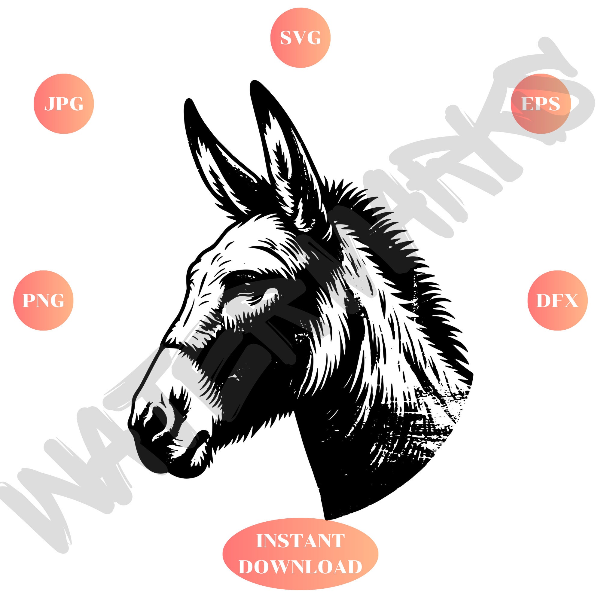 Mule Head Illustration SVG, Farm Animal Portrait Clipart Instant ...