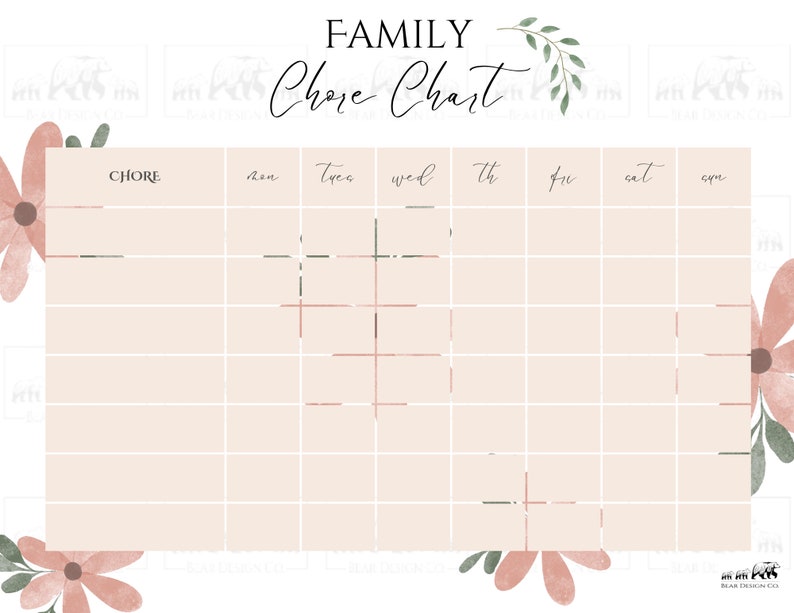 Editable Floral Family Chore Organization Chart - Etsy