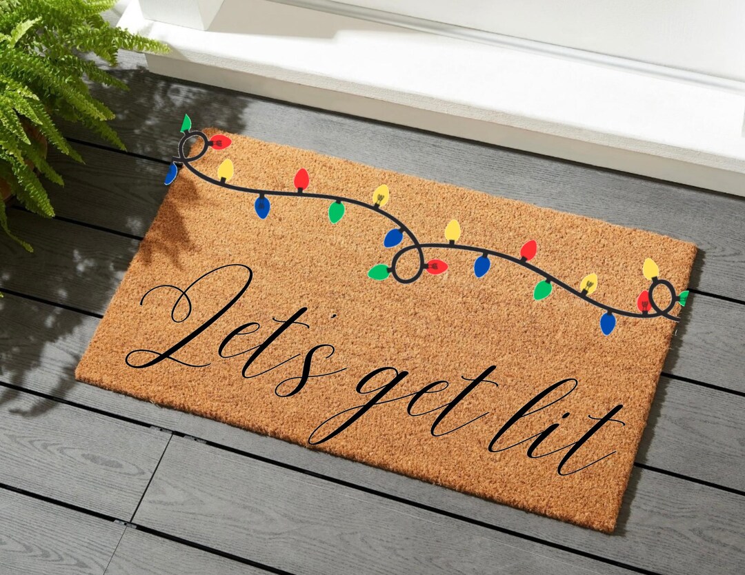 Lets Get Lit Christmas Welcome Door Mat Winter Outdoor Decor-christmas ...