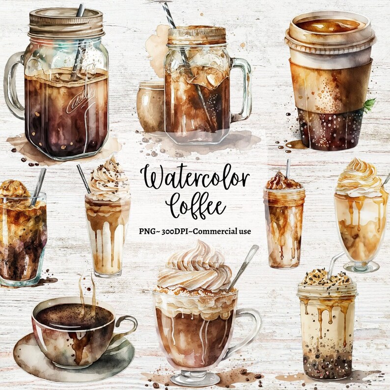18 Pngs Watercolor Coffee Drinks Clipart | Coffee Boba | Iced Coffee ...