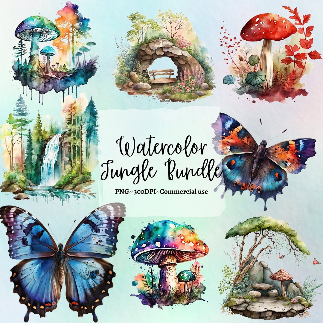 60 Pngs Watercolor Jungle Bundle Clipart | Mushrooms, Forest Nooks ...