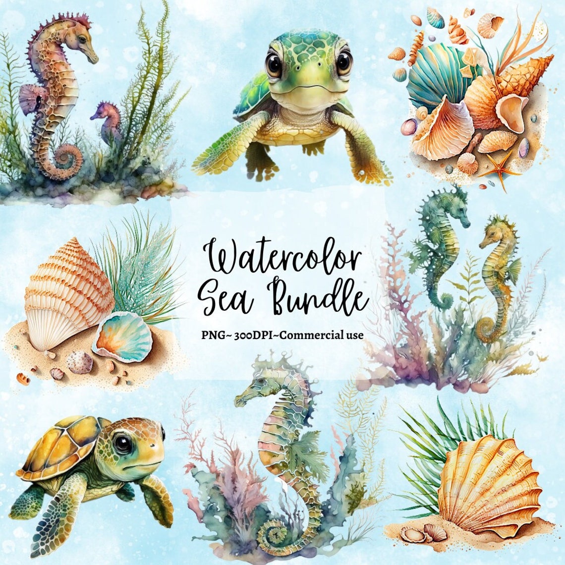 56 Pngs Watercolor Sea Life Bundle Clipart Underwater - Etsy