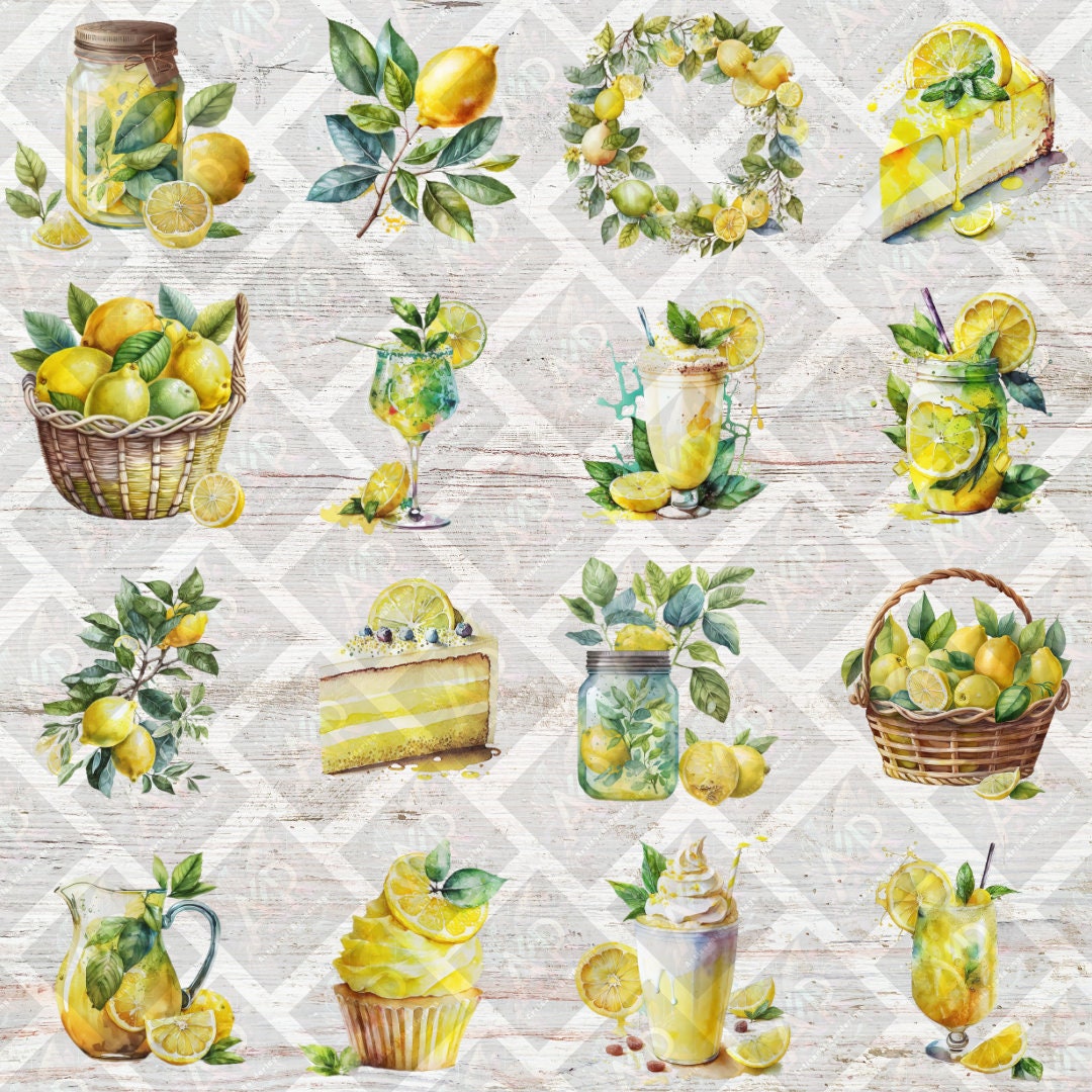32 Pngs Watercolor Lemons Clipart Citrus Fruit Wreaths - Etsy