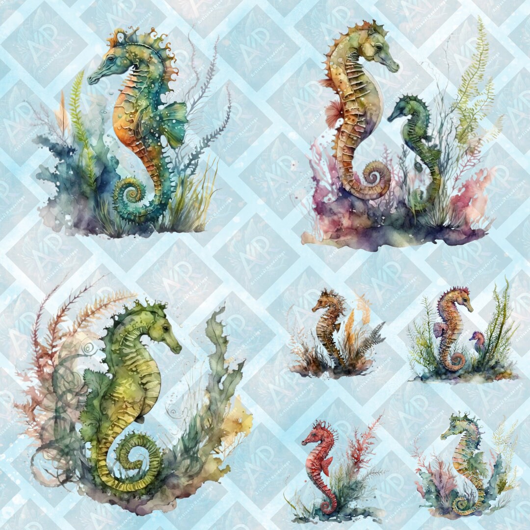 18 Pngs Watercolor Seahorses Clipart | Aquatic Animals | Underwater ...