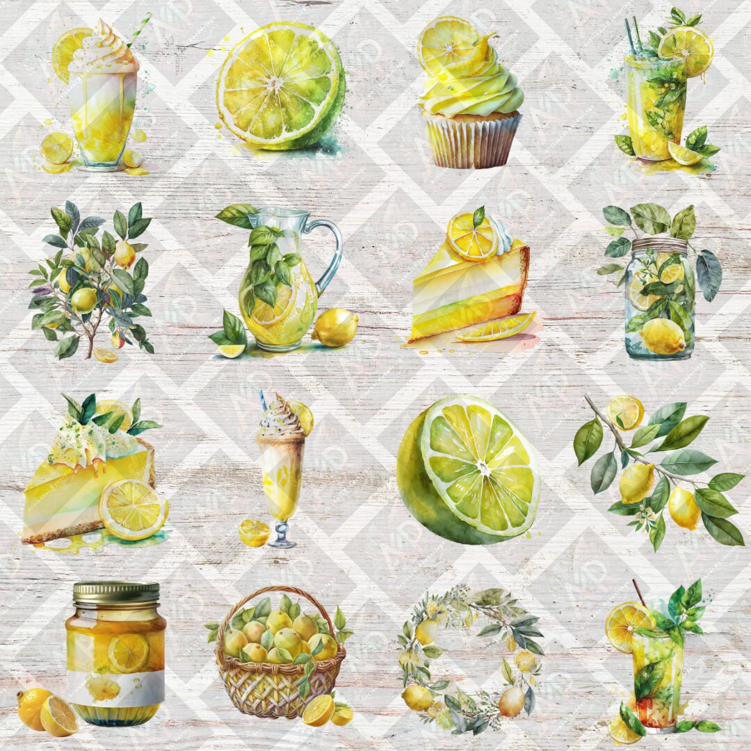 32 Pngs Watercolor Lemons Clipart | Citrus Fruit | Wreaths, Drinks ...