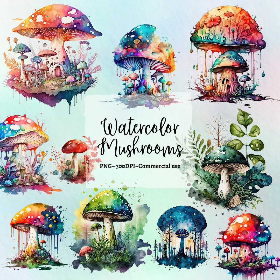 22 Pngs Watercolor Magical Mushrooms Clipart | Bouquets | Trippy ...