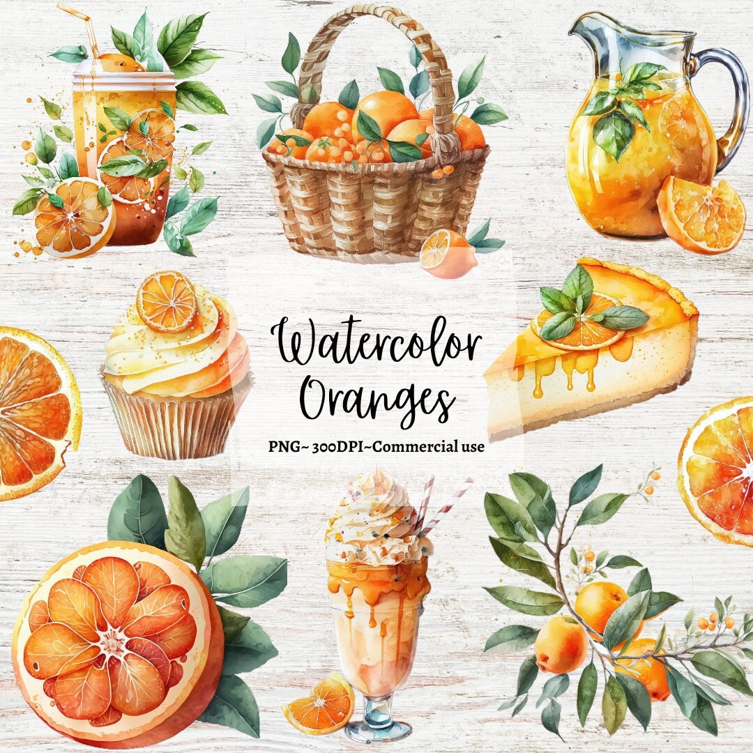 32 Pngs Watercolor Oranges Clipart | Citrus Fruit | Wreaths, Drinks ...