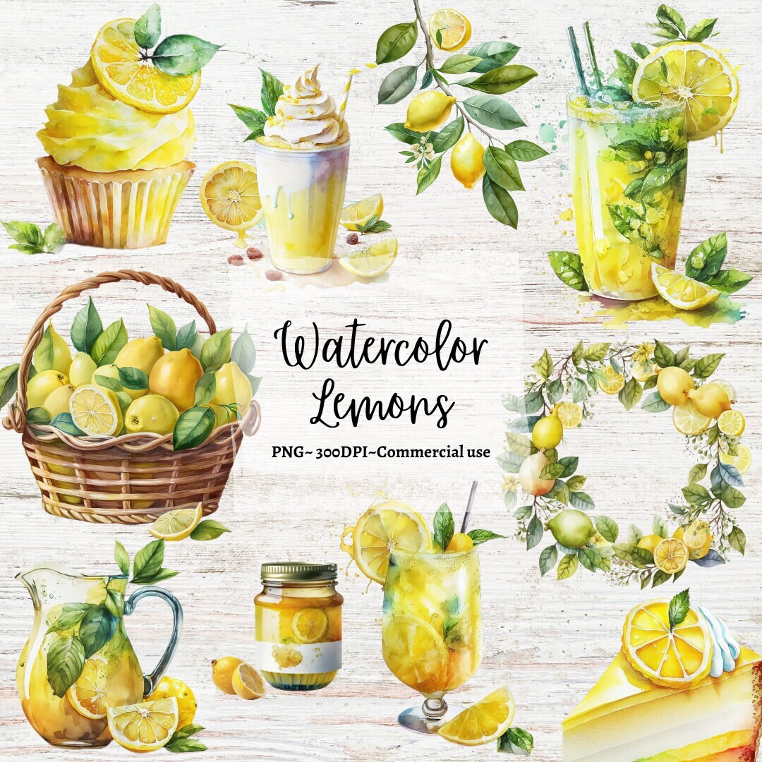 32 Pngs Watercolor Lemons Clipart | Citrus Fruit | Wreaths, Drinks ...