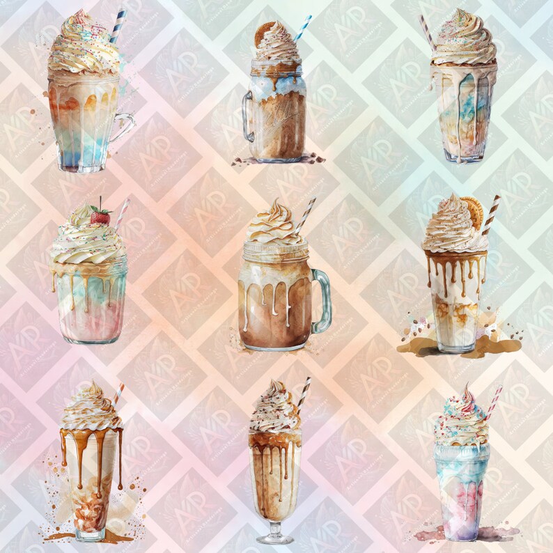 54 Pngs Watercolor Drink Bundle Clipart | Summer | Coffee, Milkshakes ...