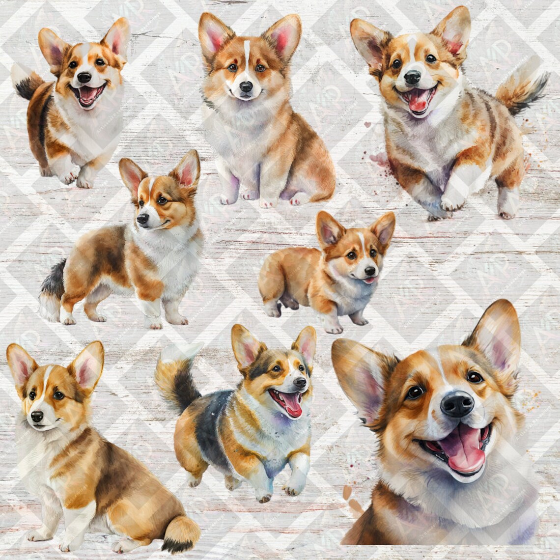16 Pngs Watercolor Cute Corgi Dog Clipart | Corgi Puppies| Animated ...