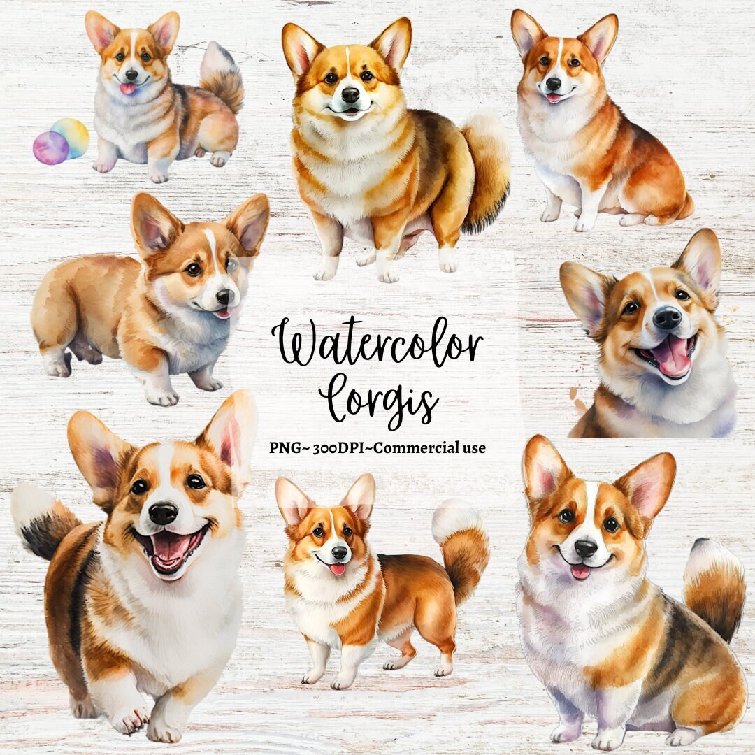 16 Pngs Watercolor Cute Corgi Dog Clipart | Corgi Puppies| Animated ...