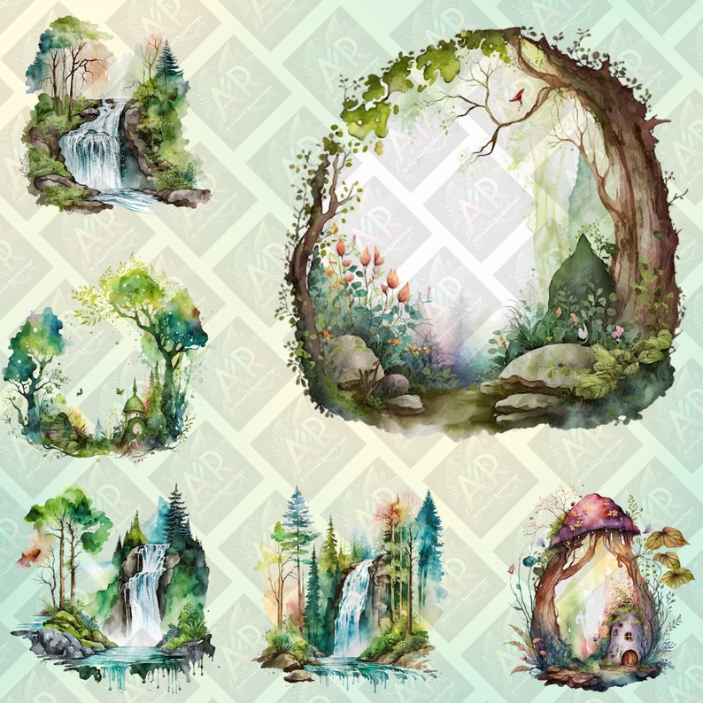 22 Pngs Watercolor Magical Forest Clipart Spring Woodlands - Etsy